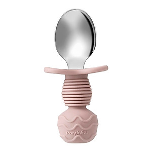 PandaEar 6 Pack Stainless Steel Toddler Spoons and Fork Feeding Set - Anti-Choke First Self Feeding Utensils for Kids Baby Girls Led Weaning Ages 18 Months+ (Pink/Beige)