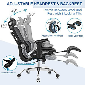 Ergonomic Office Chair with Foot Rest,Home Desk Chair Breathable Mesh, Lumbar Support Computer Chair with Flip-up Arms, Swivel Task Chair, Adjustable Height Gaming Chair Black