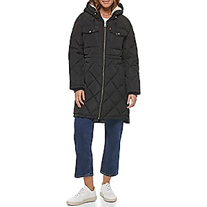 Levi's Women's Soft Sherpa Lined Diamond Quilted Long Parka Jacket (Standard & Plus Sizes), Black, XX-Large