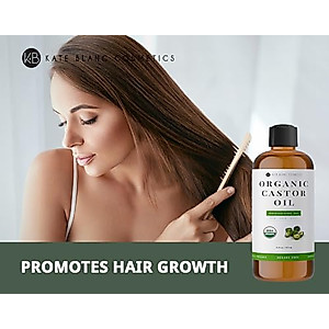 Kate Blanc Cosmetics Castor Oil 16oz - USDA Certified Organic. Cold-Pressed, 100% Pure, Hexane-Free. Promote Growth for Hair, Eyelashes, Eyebrows. Moisturizing For Dry Skin