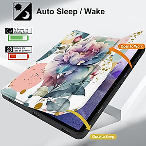 Yebiseven Case for Samsung Galaxy Tab S8 2022 & S7 2020, Shockproof Tablet Case for Samsung Tab S8/S7 11 inch with Auto Sleep/Wake & Trifold Stand & Soft TPU Back Cover, Peonies Flowers