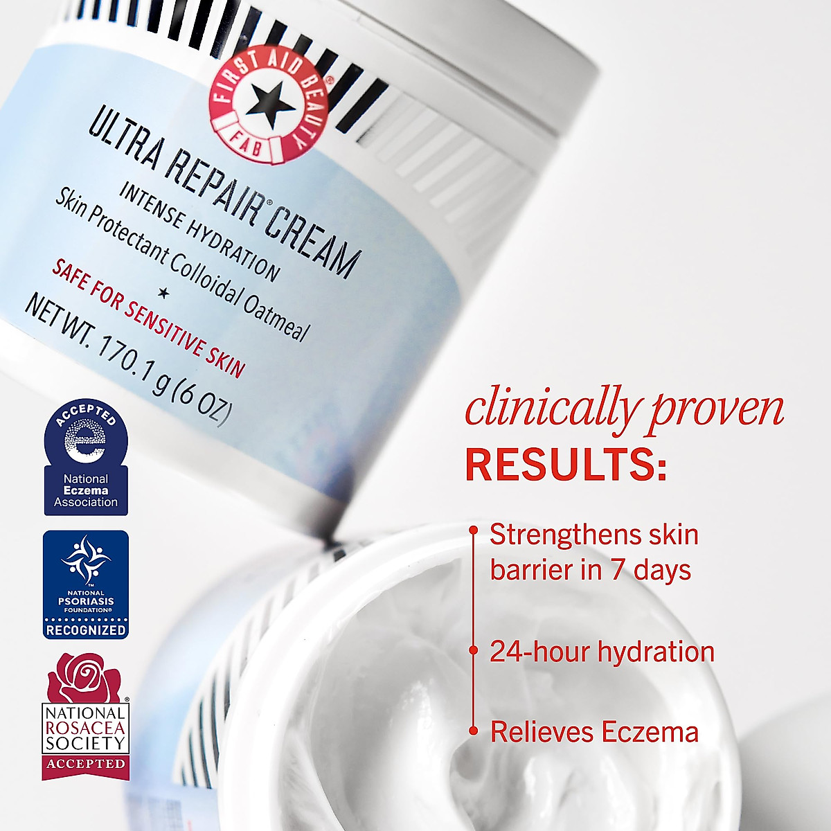 First Aid Beauty - Ultra Repair Cream, Intense Hydration Whipped Colloidal Oatmeal, Clinically Proven to Strengthen Skin Barrier in 7 Days & Helps Relieve Eczema, Luxury Face & Body Moisturizer, 8 oz