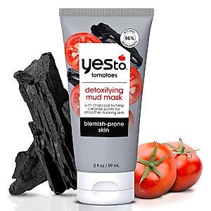 Yes To Tomatoes Clear Skin Detoxifying Charcoal Mud Mask For Acne Prone Skin Draw Out Impurities And Prevent Breakouts Contains Salicylic Acid 96 Natural Ingredients, Red, Tomato, 2.006 Fl Oz