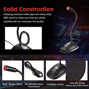 USB Computer Microphone, Plug&Play Cardioid Condenser PC Laptop Mic, On/Off and Mute Buttons with LED Indicator, Compatible with Windows/Mac, Ideal for YouTube,Zoom,Recording,Games (6ft)