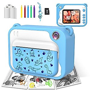 USHINING Instant Print Camera for Kids, 12MP Digital Camera for Kids Aged 3-12 Ink Free Printing 1080P Video Camera for Kids with 32GB SD Card,Color Pens,Print Papers (Blue)