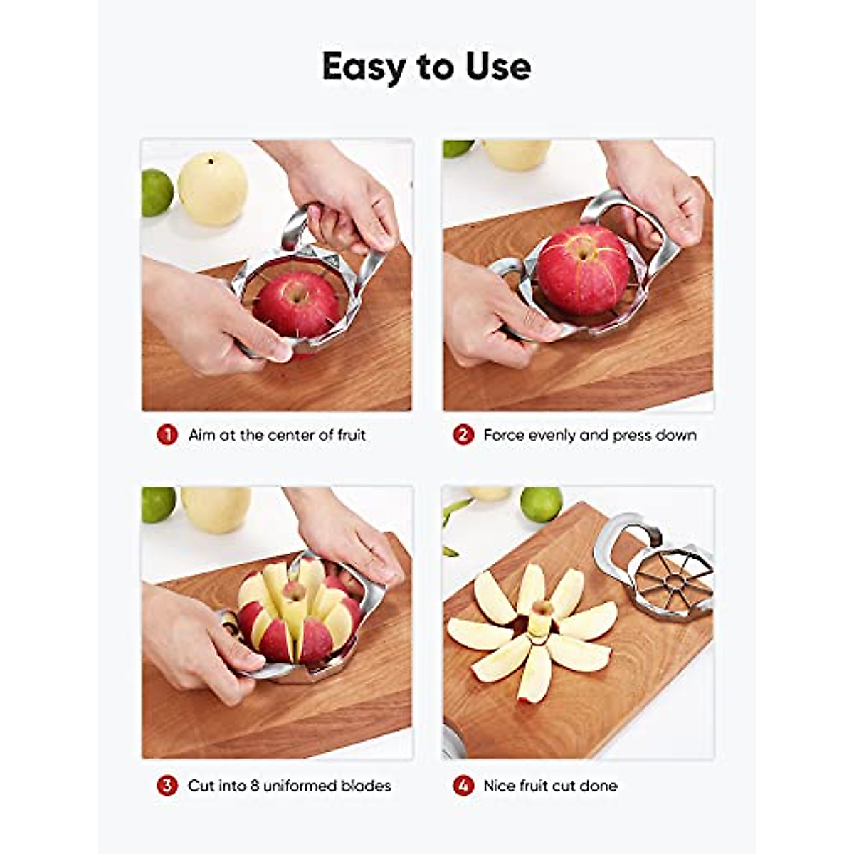 Greatly Quicken Slicing Apple Cutter Slicer, HEAVY DUTY Apple Corer Divider 8-Blade Stainless Steel TREBLEWIND