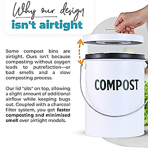 Kitchen Compost Bin by Saratoga Home - 1.3 Gal/5L Metal Compost Bucket for Kitchen Countertop, Kitchen Composter, Countertop Compost Bin, Compost Bin Kitchen, Kitchen Compost Bin Countertop, White