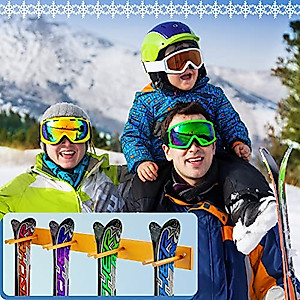2 Pcs Timber Wall Mounted Ski Rack for Garage Wall Wood Ski Wall Mount Wooden Snowboard Rack Wall Mount Vertical Ski Holder Indoor Ski Storage Racks for 8 Pairs of Skis Home Garage Hanging System