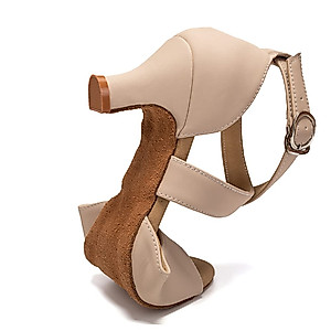 YKXLM Women's Ballroom Dance Shoes Latin Salsa Bachata Performance Dancing Shoes,095,Beige,8.5US