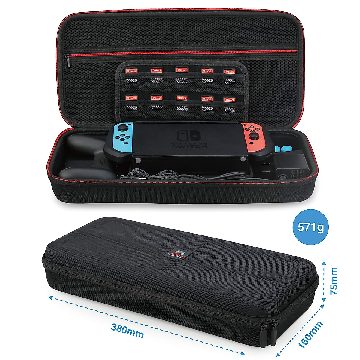 HEYSTOP Carrying Case Compatible with Nintendo Switch Portable Travel All Protective Storage Case Screen Protector Thumb Grips Caps for Nintendo Switch Accessories with Joy-con Grips and PlayStand