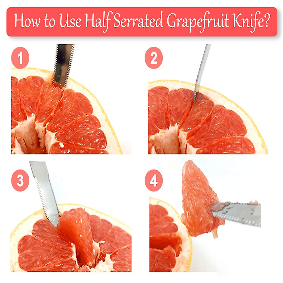 Grapefruit Spoons, JUSTDOLIFE Grapefruit Dessert Spoons Stainless Steel Half Serrated Citrus Fruit Vintage Dessert Spoons Gift for Kitchen (5 Pack)