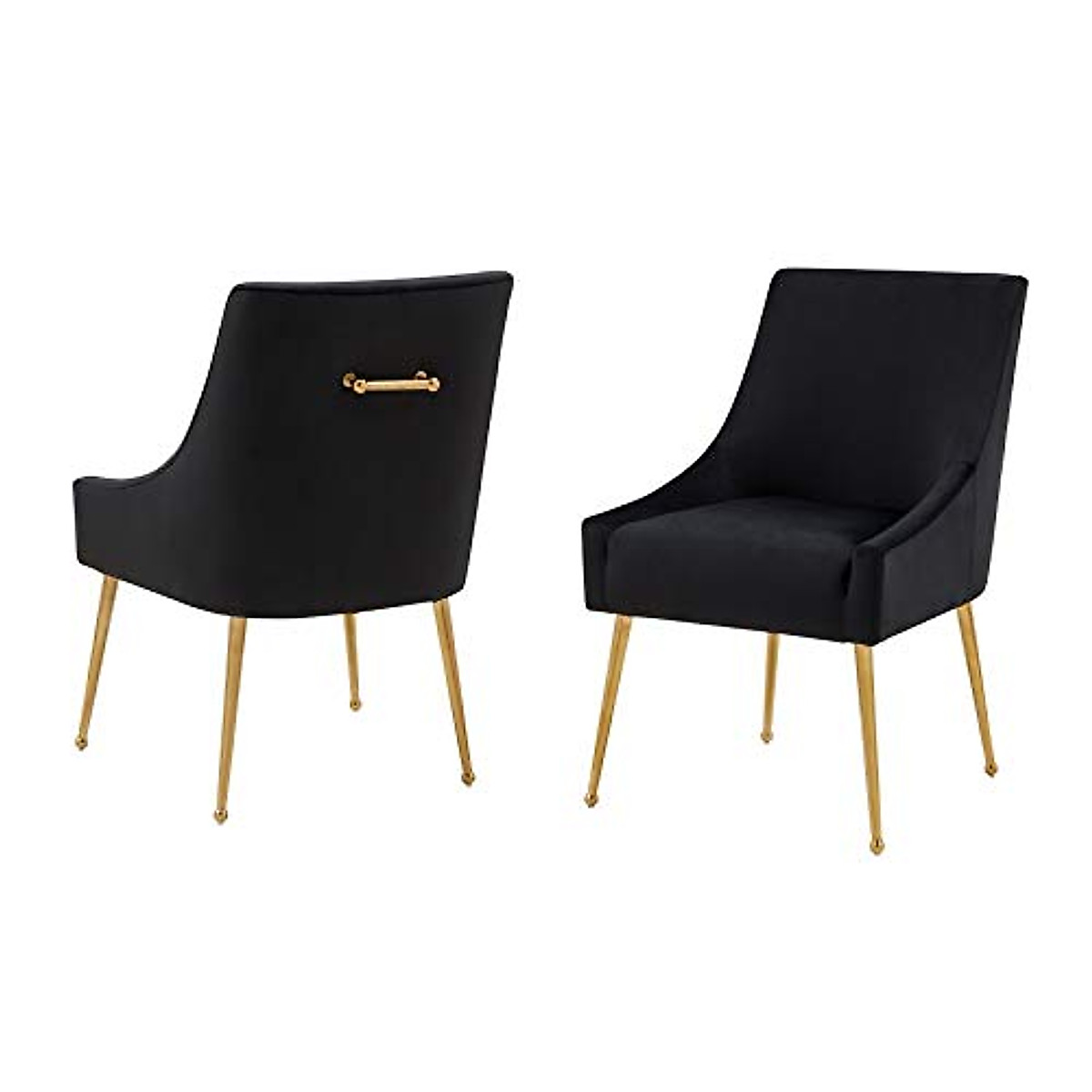 Limari Home Lombardo Collection Modern Style Velvet Upholstered Dining Chair with Back Handle (Set of 2), Black, Gold