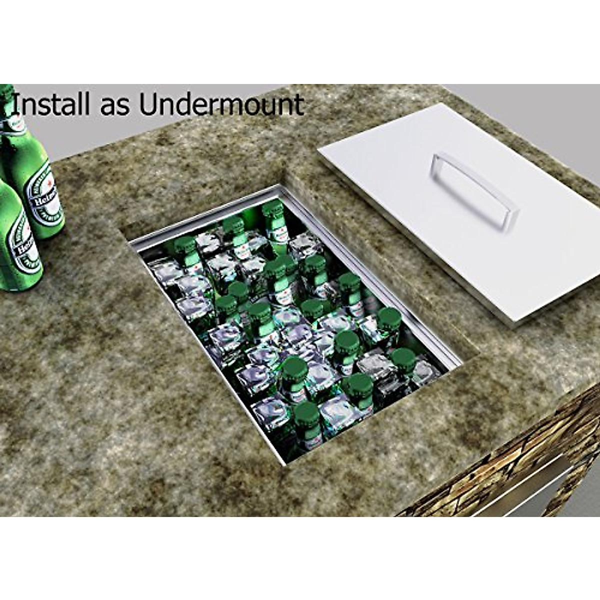 SUNSTONE B-IC14 Over/Under Height Single Basin Insulated Wall Ice Chest with Cover, 14" x 12", Stainless Steel