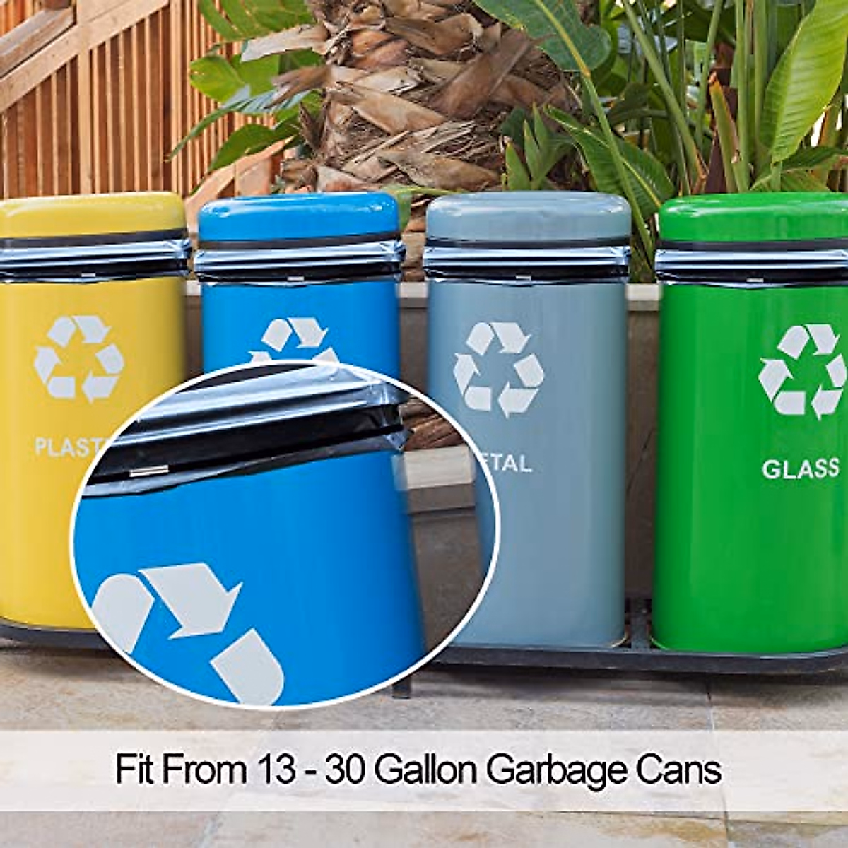 12Pcs Trash Can Bands for 13-30 Gallon Garbage Can 4.7Ft Rubber Trash Bag Holder Durable Elastic Trash Can Bungee for Home Kitchen School Office Indoor Outdoor