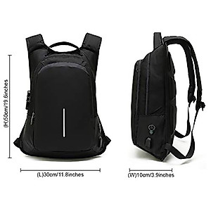 HuaChen Anti-theft Travel Backpack, Business Laptop School College Bookbag with USB Charging Port for Men Women (JSS11_Black)