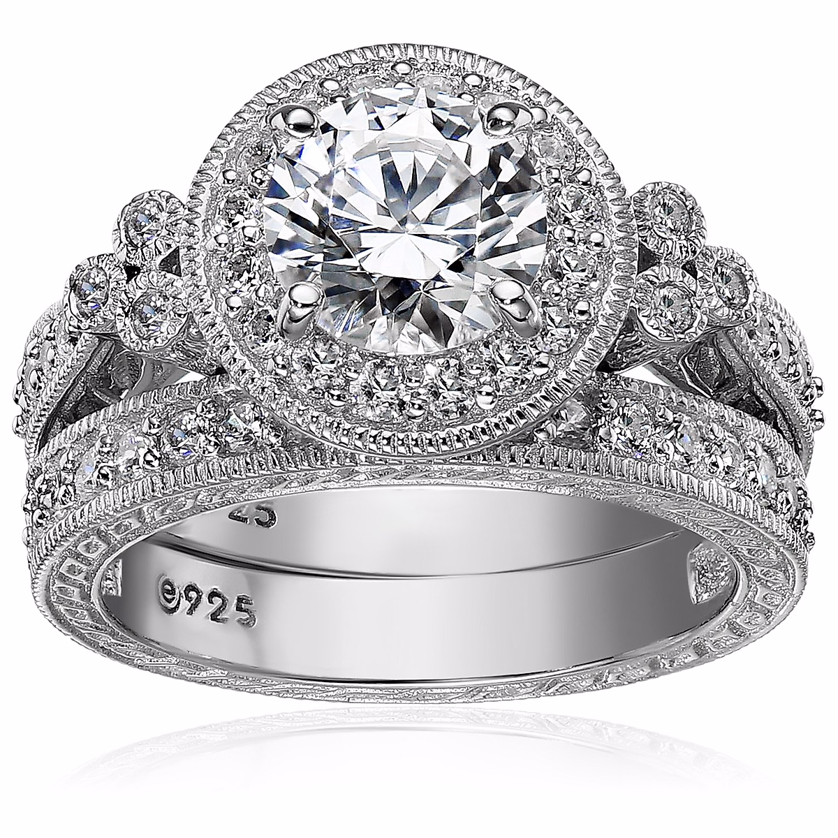 Amazon Essentials Platinum-Plated Sterling Silver and Infinite Elements Cubic Zirconia Wedding Ring, Size 5, (previously Amazon Collection)