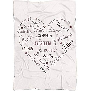 Personalized Name Blankets for Baby, kids and adults, Mom, Grandma. Custom Name Blanket from Your Names. Close to Heart Customized Throw. Gift for Mothers day, Christmas (Rose White, Fleece 50" x 60")