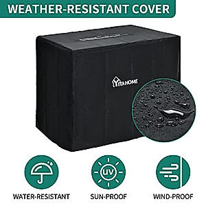 YITAHOME 32 Inch Propane Fire Pit Table, 40,000 BTU Gas Fire Pit with Ignition Systems, Ceramic Tabletop, Lava Rock, Cover, Lid Hanger, Square Outdoor Firetable for Patio Garden Backyard (Black)