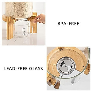 HBlife Glass Rice Dispenser with Wooden Stand Flour and Cereal Container with Glass Measuring Cup Pantry Food Organization Storage Bin with Airtight Bamboo Lid, 8L