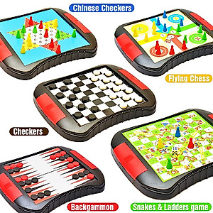 Magnetic Travel Board Games, Chess Set Magnet with 6 Classic Games, 7.8*6.7 In, for Kids 6 and up, Chinese Checkers, Backgammon, Flying Chess, Snakes&Ladders, International Checkers, Small and Light