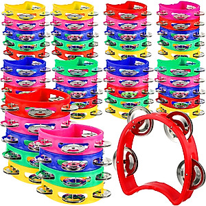 Yunsailing 50 Pieces Tambourine Bulk for Kids 4 Bells Percussion Hand Colored Noise Makers Tambourines Preschool Musical Instruments Set for Adults Toddler Kindergarten Church Christmas Party Favors