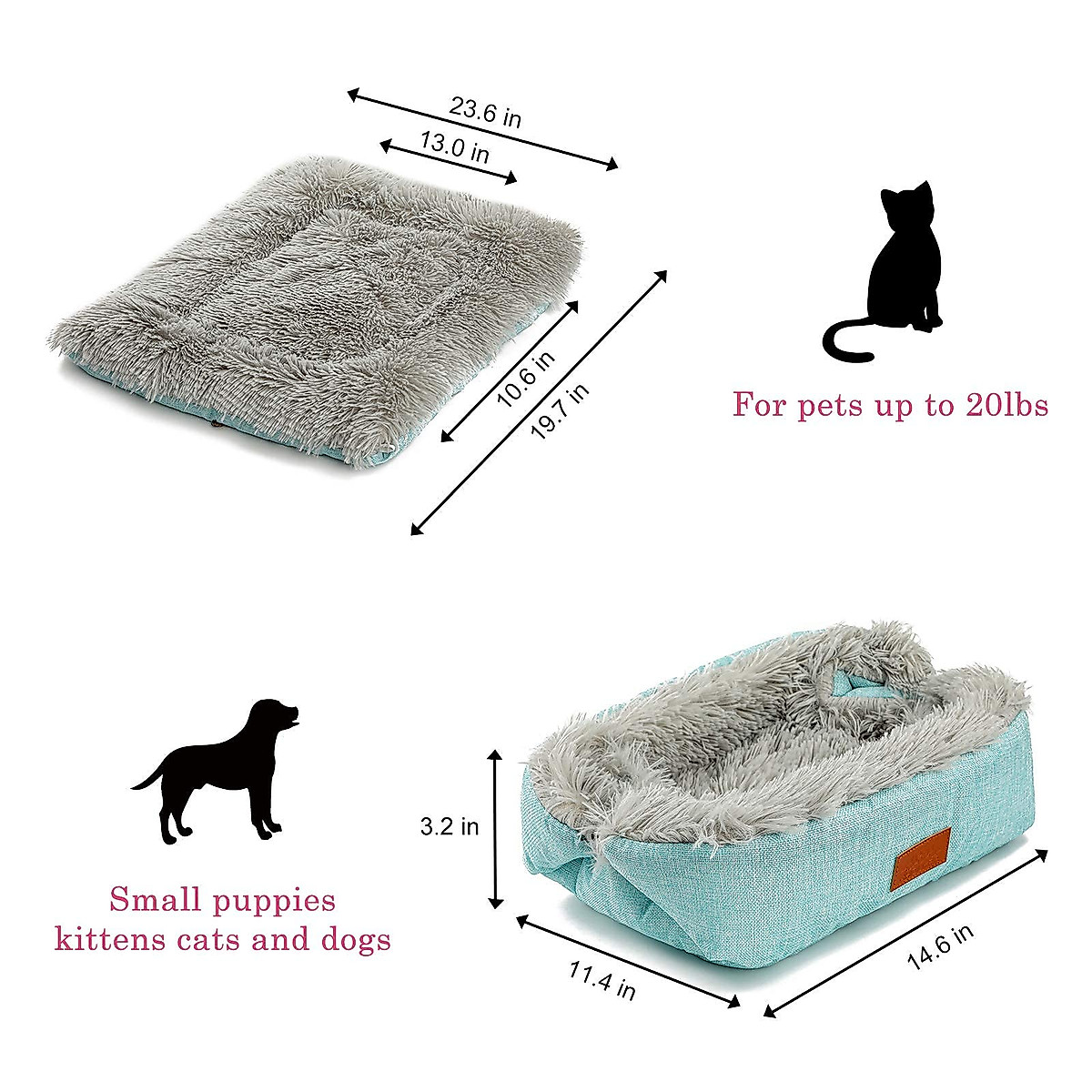 HDLKRR Cat Bed Small Dog Bed, Self Warming Cat Beds Self Heating Cat Dog Mat, Extra Warm Thermal Pet Pad for Indoor Outdoor Pets, Calming Dog Crate Bed Pet Cushion, 23.6x19.7inch