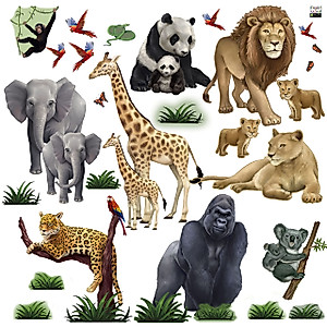 Small Safari Animal Wall Decals- (30) Jungle Animal Wall Stickers for Kids Room Decor Art for Baby Nursery Toddler Children
