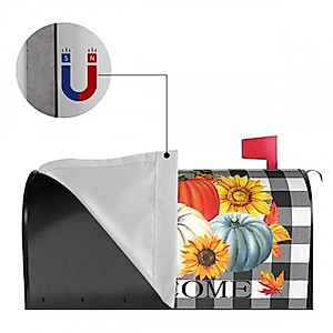 Fall Magnetic Mailbox Covers Standard Size 18 X 21 Welcome Pumpkin Sunflower Plaid Mailbox Cover Autumn Thanksgiving Decorations Mailbox Wrap Post Letter Box Covers Decor for Outdoor Home Garden