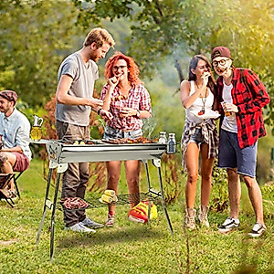 TeqHome Portable Charcoal Grill, Upgraded Folding Large Barbecue Charcoal Grill W/Board Shelf & Flavoring Storage Basket, Stainless Steel Frame, for 8 People Picnic Garden Terrace Camping Travel Use