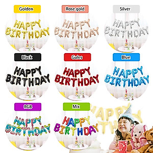 Happy Birthday Banner 16 Inch Mixed color Mylar Foil Letters Inflatable Balloons Birthday Party Decorations for Kids and Adults
