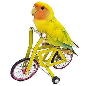 Bird Intelligence Training Toy，Parrot Puzzle Bicycle Toy for Small Medium Bird，Parrot Educational Table Top Trick Prop Toy，Bird Foot Talon Toy for African Grey Cockatoo Eclectus Conures，Yellow (Large)