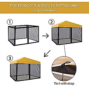 WenHaus Patio Mosquito Net for 10'x10' Gazebo Pop Up Canopy Tent Mesh Netting Screen Sidewall with Zipper for Outdoor Camping (Mosquito Netting Only, Black)
