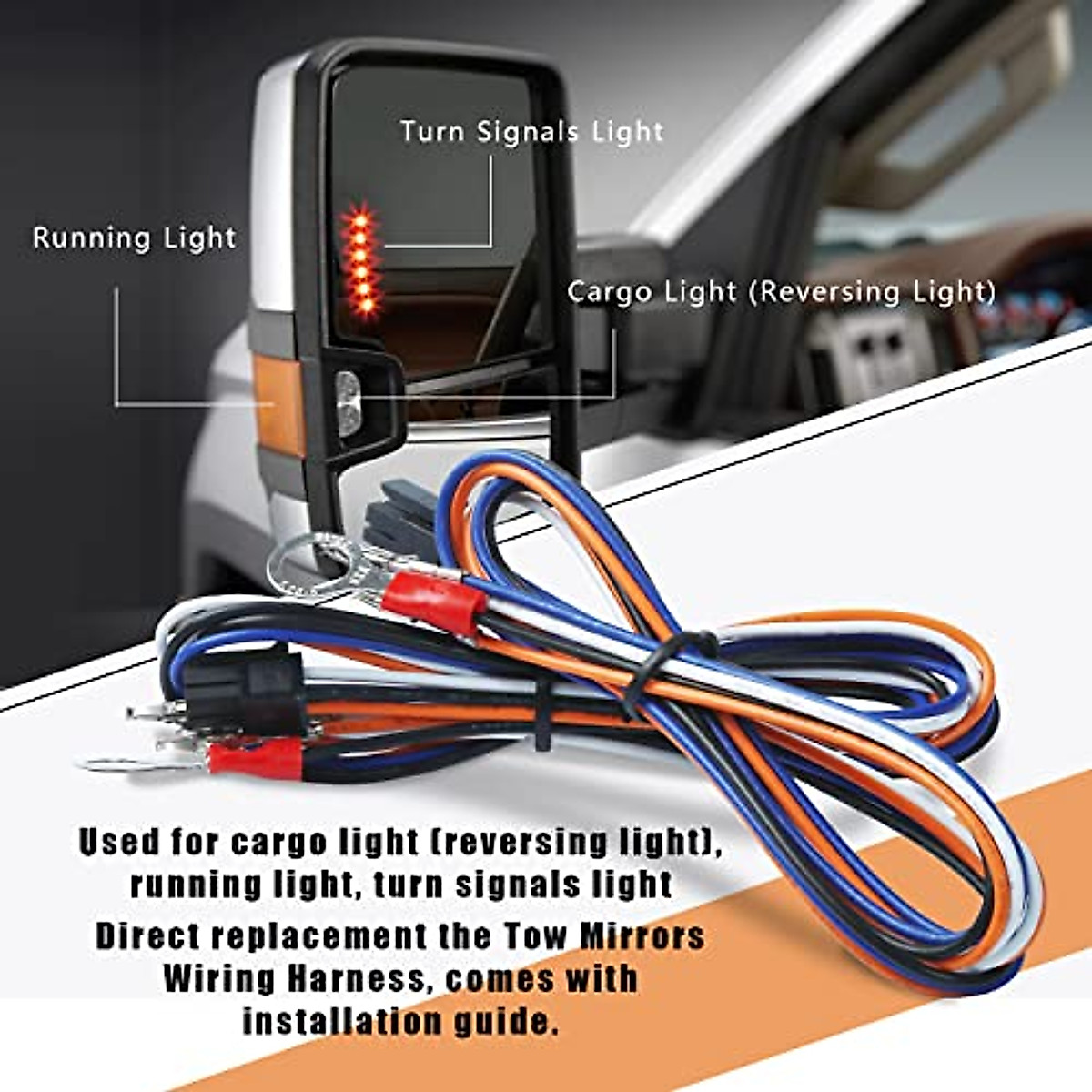 Tow Mirrors Wiring Harness Compatible with Chevrolet Chevy Silverado GMC Sierra 1500 2500 HD 2014-2018 Cargo Lights Running Lights Turn 2Pcs
