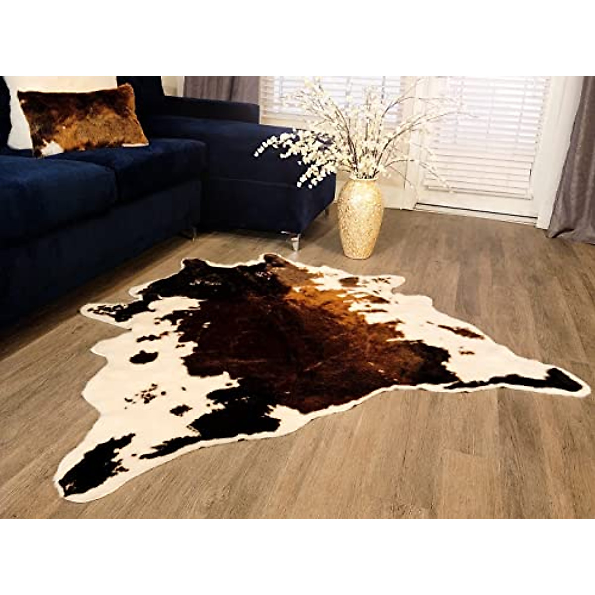 Chesserfeld Faux Cowhide Rug 5'x5' with Matching Faux Cowhide Pillow for Any Room, Genuine Look & Feel, Washable, No Odor, Cruelty-Free with Nonskid Backing, Boho, Farmhouse, & Country Décor