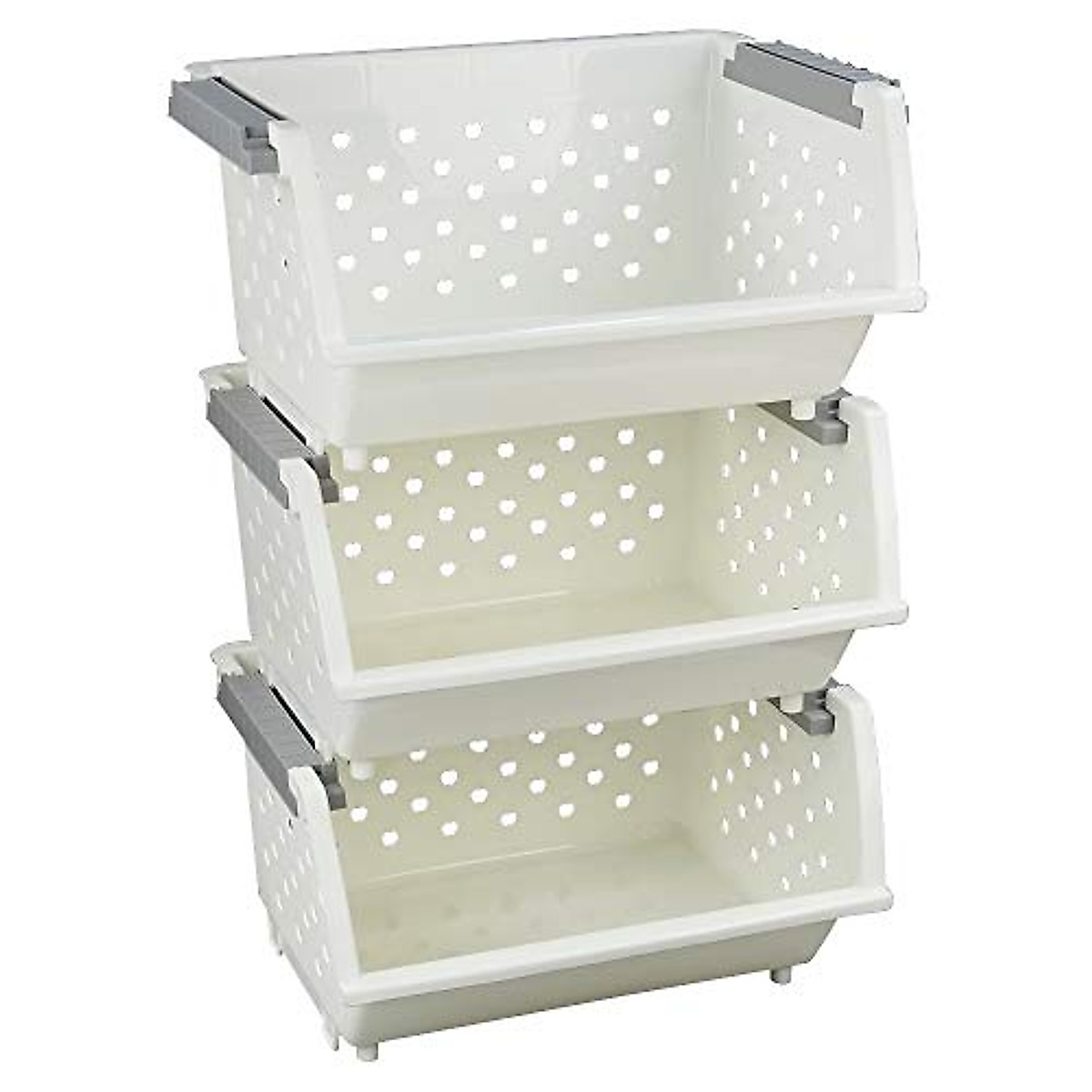 Dehouse 3-Pack Plastic Stacking Storage Organizer Basket, Stackable Basket, White