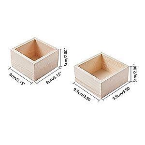 PH PandaHall 4pcs Small Wooden Box 3'' x 3'' 4'' x 4'' Rustic Wooden Box Square Storage Organizer Container Wooden Craft Box for Succulents Plant Collectibles Home Venue Decor Small Item