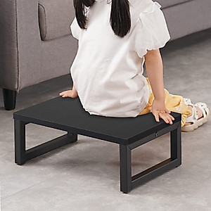 Snughome Wooden Step Stools for Adults Kids, Solid Portable Wooden Bedside Step Stool Adults Hold Up to 350 lb, One Step Foot Stool for Kitchen, Bedroom, Living Room, Bathroom - Self-Assembly(Black)