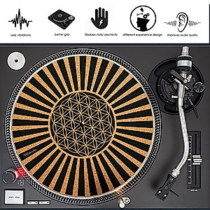 TazStudio Premium slipmat - Cork Turntable Mat for Better Sound Support on Vinyl LP Record Player - Cork mat Original Art Design - Psychedelic Geometric The Flower of Life (4mm Thick)-m6