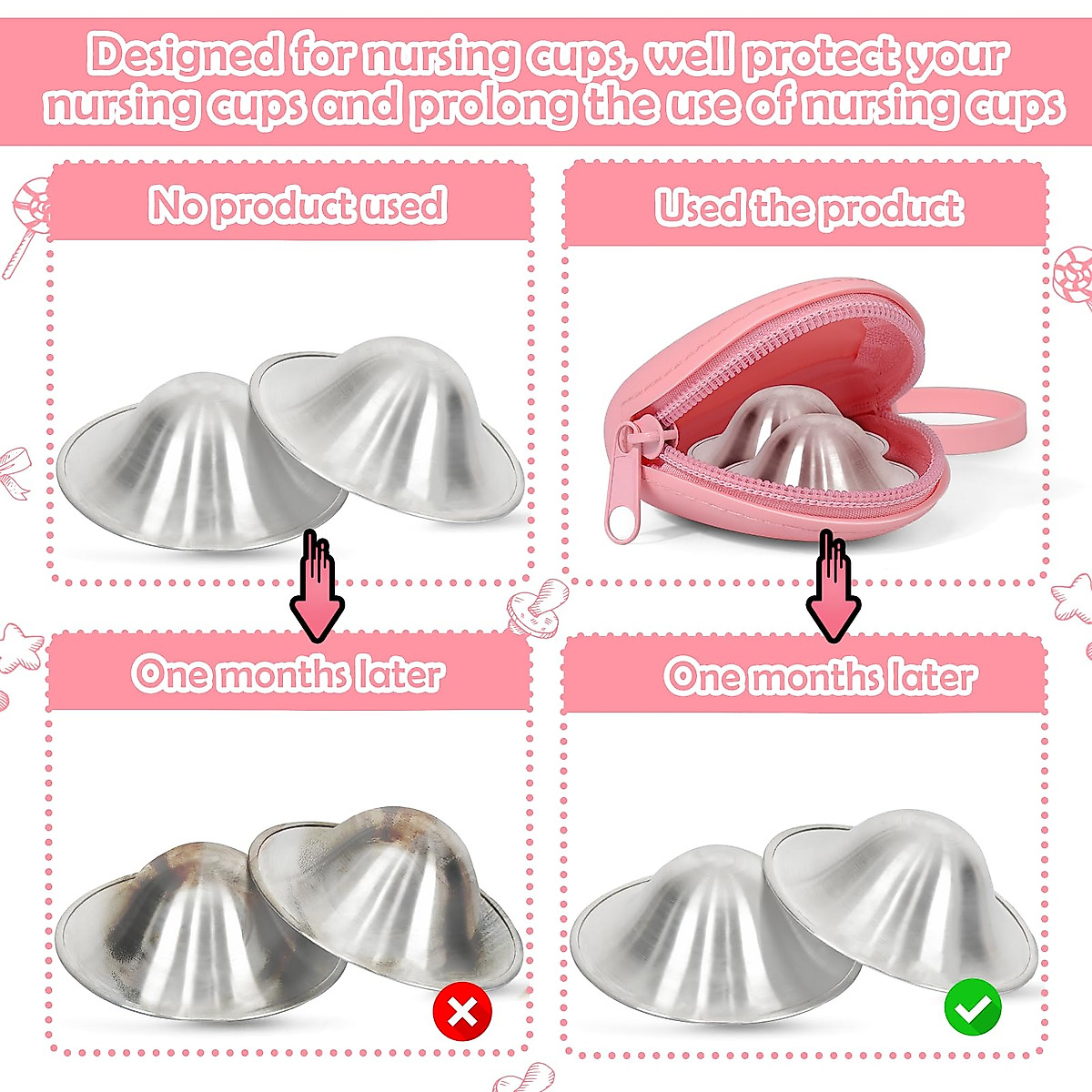 Vodolo Silver Nursing Cups Case Silicone,Nipples Shield Holder for 16-28mm Breast Feeding Nipple Shield Holder for Sore Nipple Covers Breastfeeding Essentials Must Haves Reusable