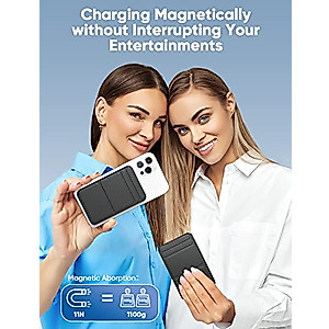 Magnetic Portable Charger - 5000mAh Mag-Safe Battery Pack with Foldable Stand, Mini Mag-Safe Power Bank, 20W USB-C Battery Pack for iPhone 12/13/14 Series, Wireless Charger for Outdoor Travel - Black