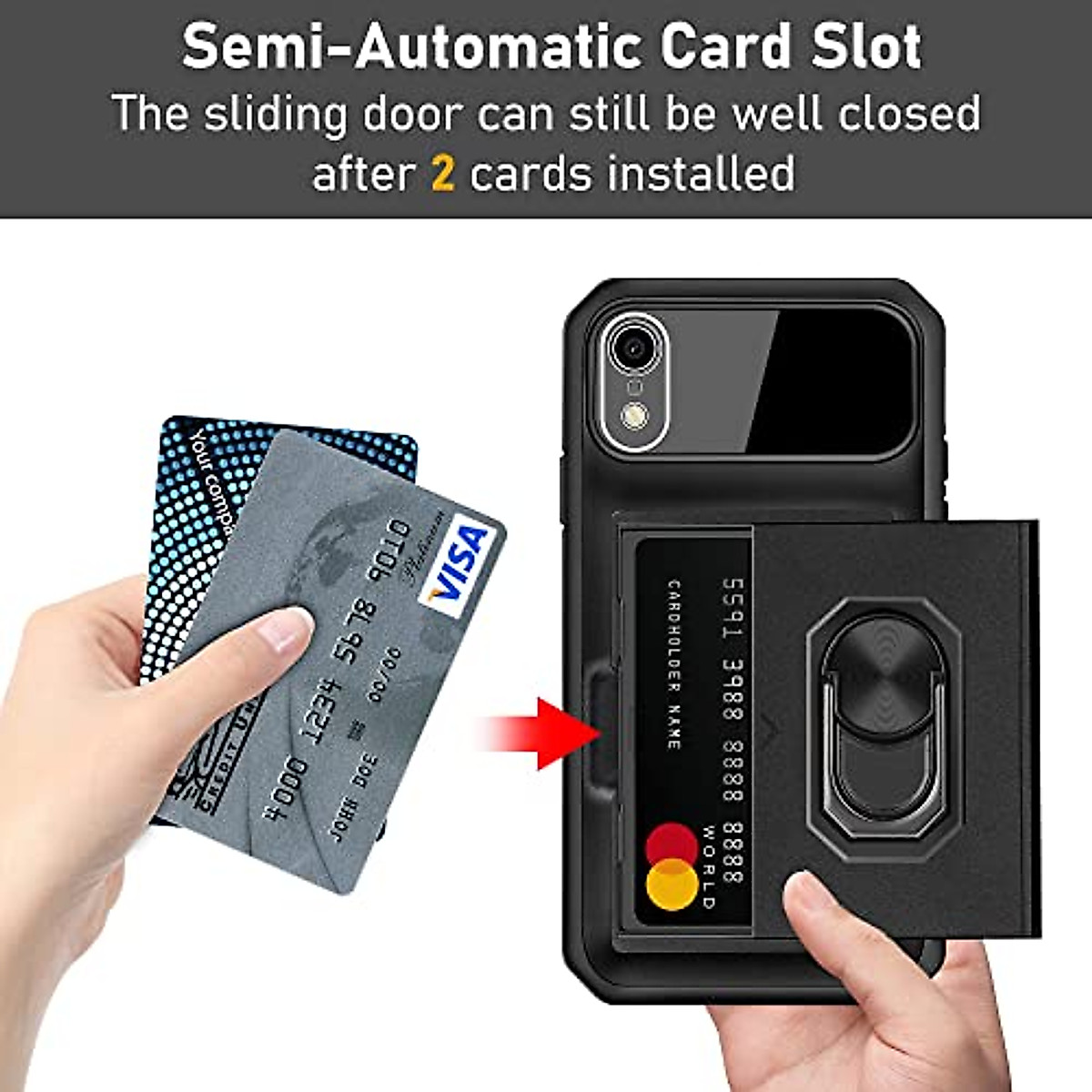 SAMONPOW for iPhone XR Case Hybrid iPhone XR Wallet Case Card Holder with 360°Rotating Kickstand Heavy Duty Protection Shockproof Anti Scratch Soft Rubber Bumper Cover Case for iPhone XR 6.1" Black