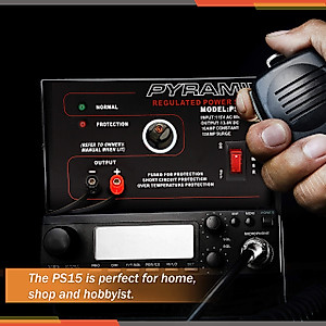 Pyramid Universal Compact Bench Power Supply - 10 Amp Linear Regulated Home Lab Benchtop AC-to-DC Converter w/ 13.8 Volt DC 115V AC 250W Input, Screw Type Terminal, 12V Car Cigarette Lighter-PS15K.5