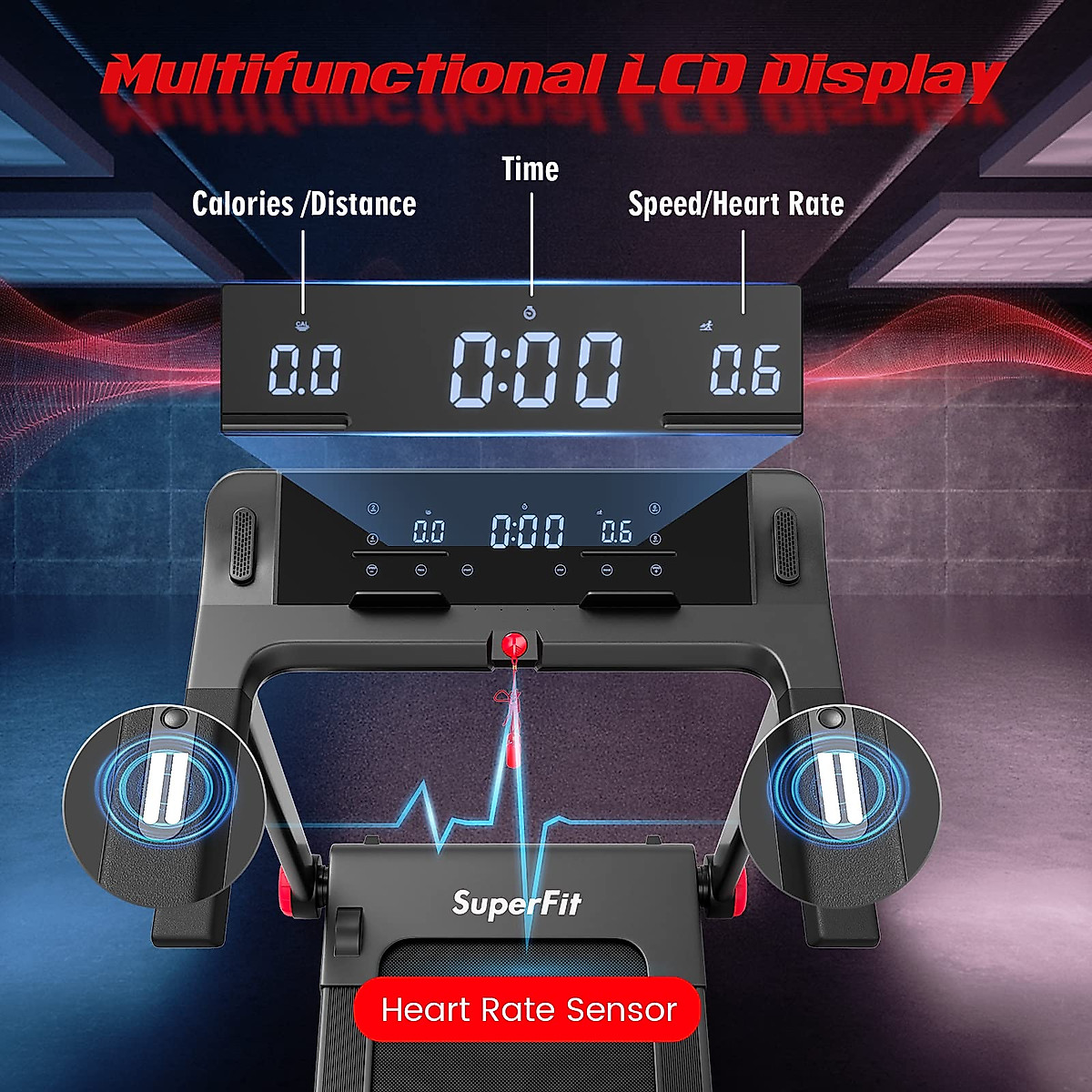 GYMAX Folding Treadmill, 3.75HP Electric Running Machine with 12 Preset Programs, Smart App Control, LCD Monitor & Device Holder, Foldable Freestanding Treadmill for Home Gym Small Space