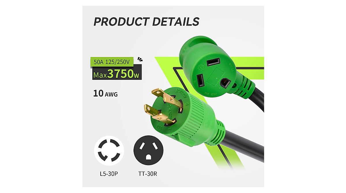 RVMATE 30 Amp Generator Adapter Cord - 12 Inch ETL Certified