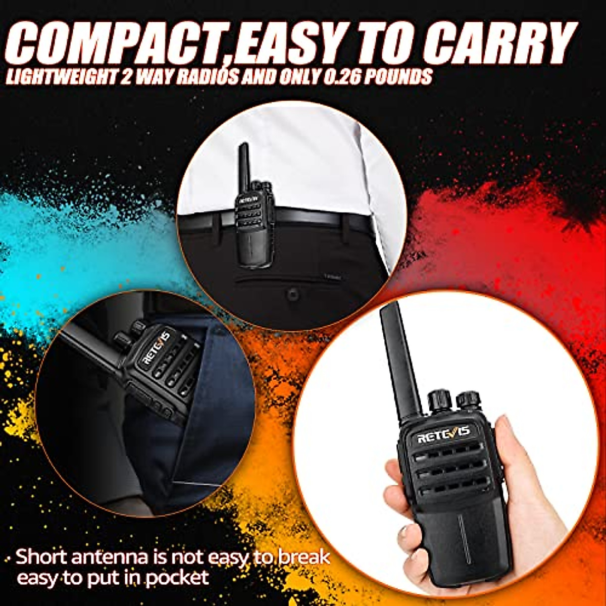 Retevis RT40B Walkie Talkies Long Range for Adults,Rechargeable 2 Way Radios with Built-in High Power Speaker, Lightweight with Emergency Alarm, Portable Two Way Radios (6Pack)
