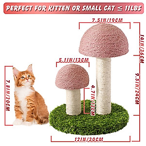 Lihaobm Cat Scratching Post - Mushroom Cat Scratcher Featuring with Natural Sisal Caps Scratch Pole and Sturdy Base for Kittens & Small Cats - Pink