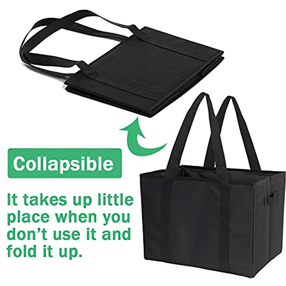 3-Pack Reusable Grocery Bags Collapsible Box Bag for Groceries Shopping Foldable Heavy Duty Tote Set with Extra Long Handles & Reinforced Bottom