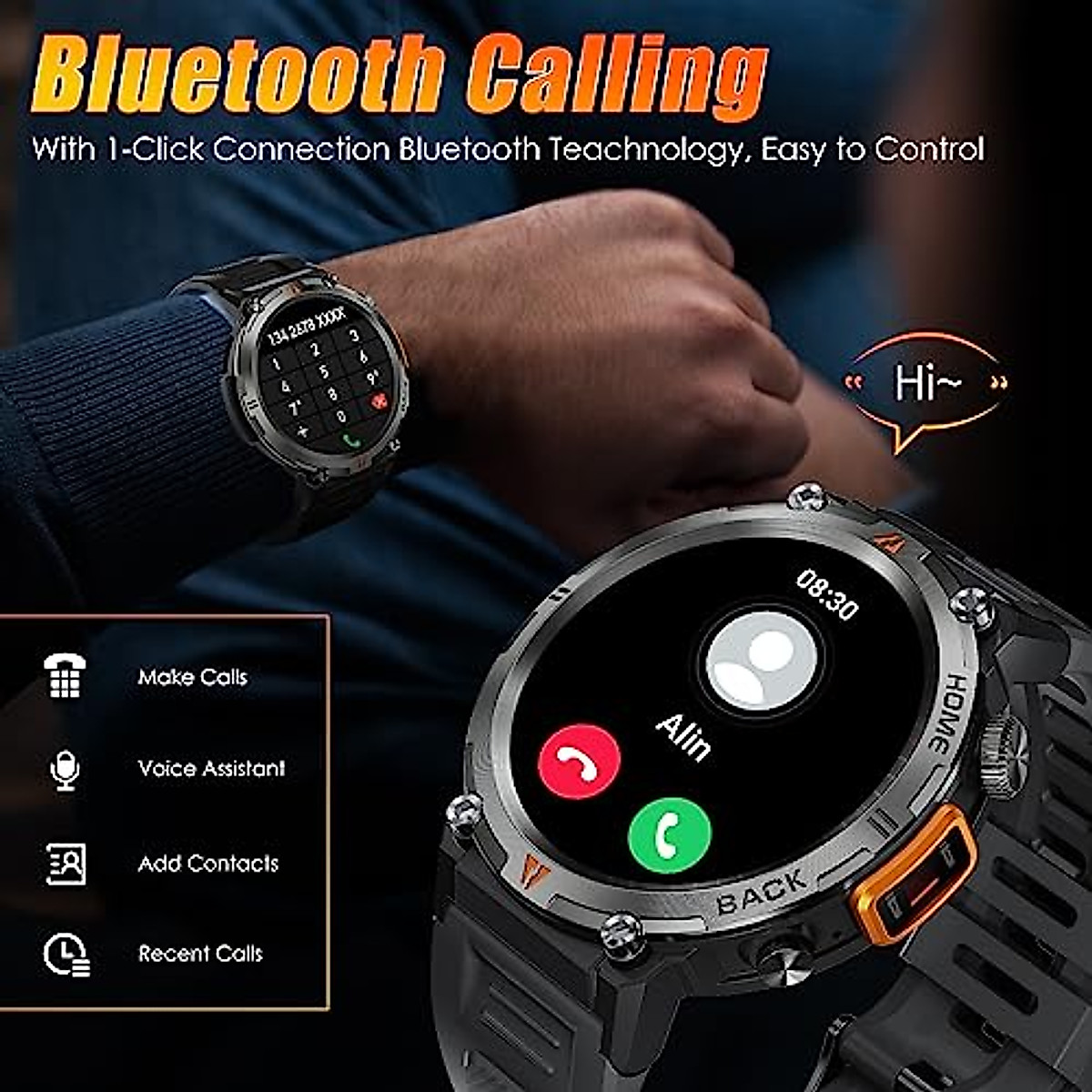 Military Smart Watch for Men Tactical Rugged Smart Watch with Bluetooth Call Flashlight 1.45" Big Screen Fitness Tracker Heart Rate Sleep Monitor Watch Waterproof Sports Smartwatch for iPhone Android
