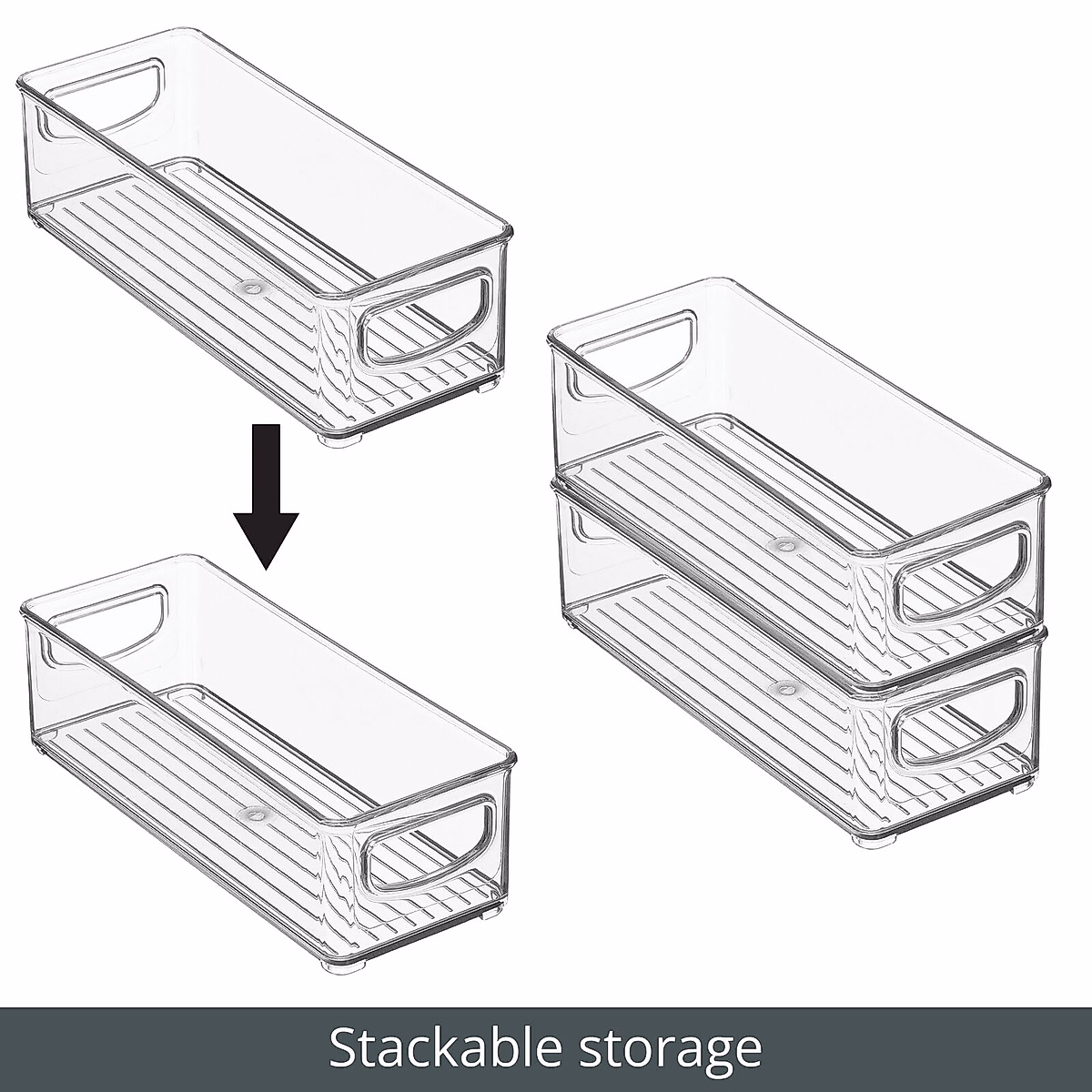 mDesign Small Plastic Office Storage Container Bins with Handles for Organization in Filing Cabinet, Closet Shelf, or Desk Drawers, Organizer for Notes, Pens, Pencils, Ligne Collection, 6 Pack - Clear