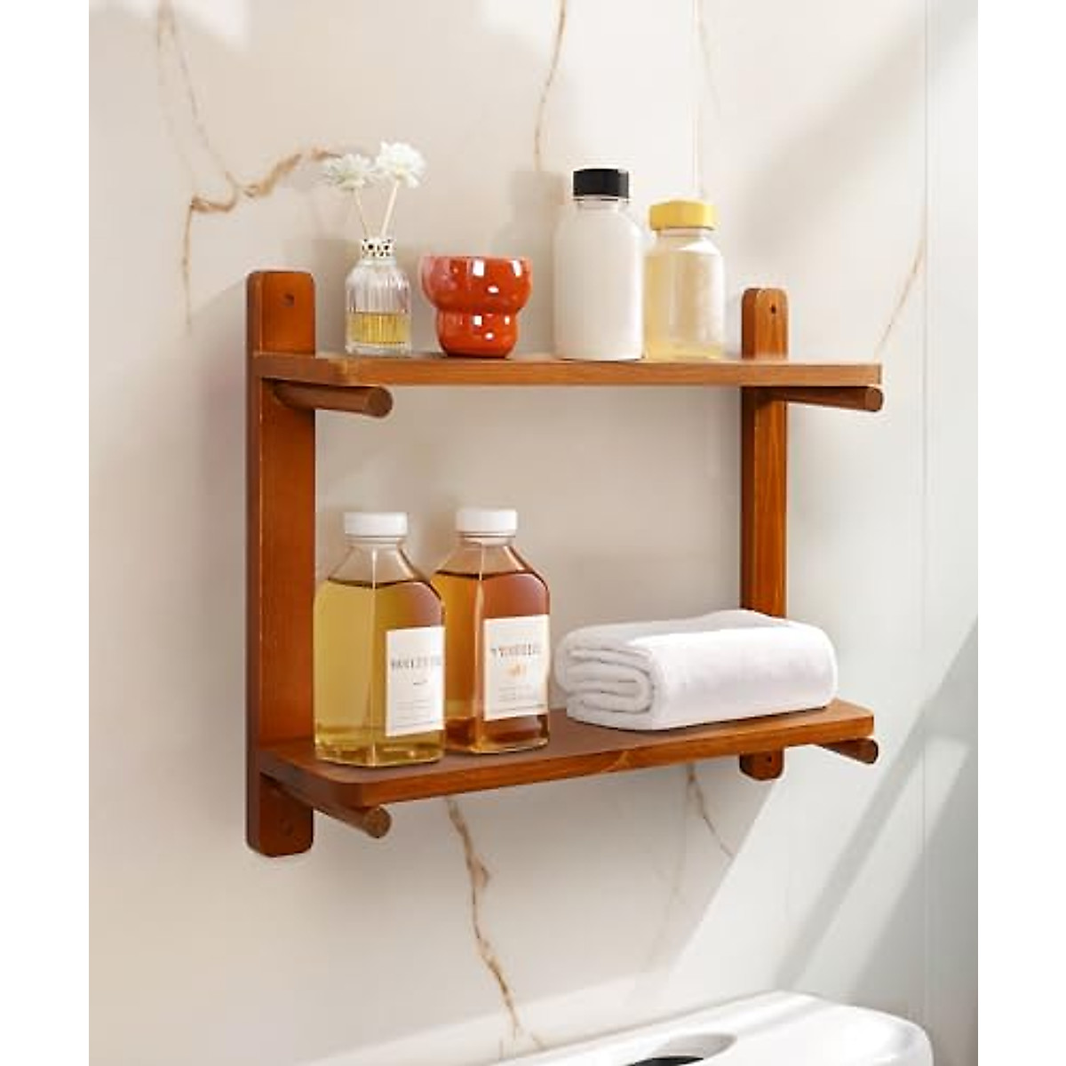 SUMGAR 24 Inch Floating Shelves for Wall Mounted Shelving Unit All Pine Wood 2 Tier Large Shelf for Bedroom Living Room Office Bathroom Home Decoration Storage Plant Photo Display Mid Century Modern